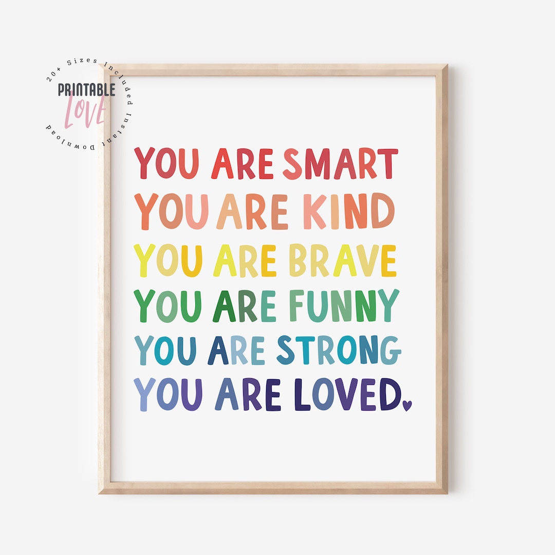 Kids Affirmation Printable Art: You Are Smart Kind Brave Funny Strong ...