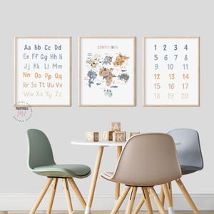 Educational Map Printable, Set of 3 Prints, Green Alphabet Number ...