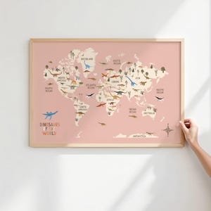 Dinosaur World Map Print, Dinosaurs of the World Classroom Art ...