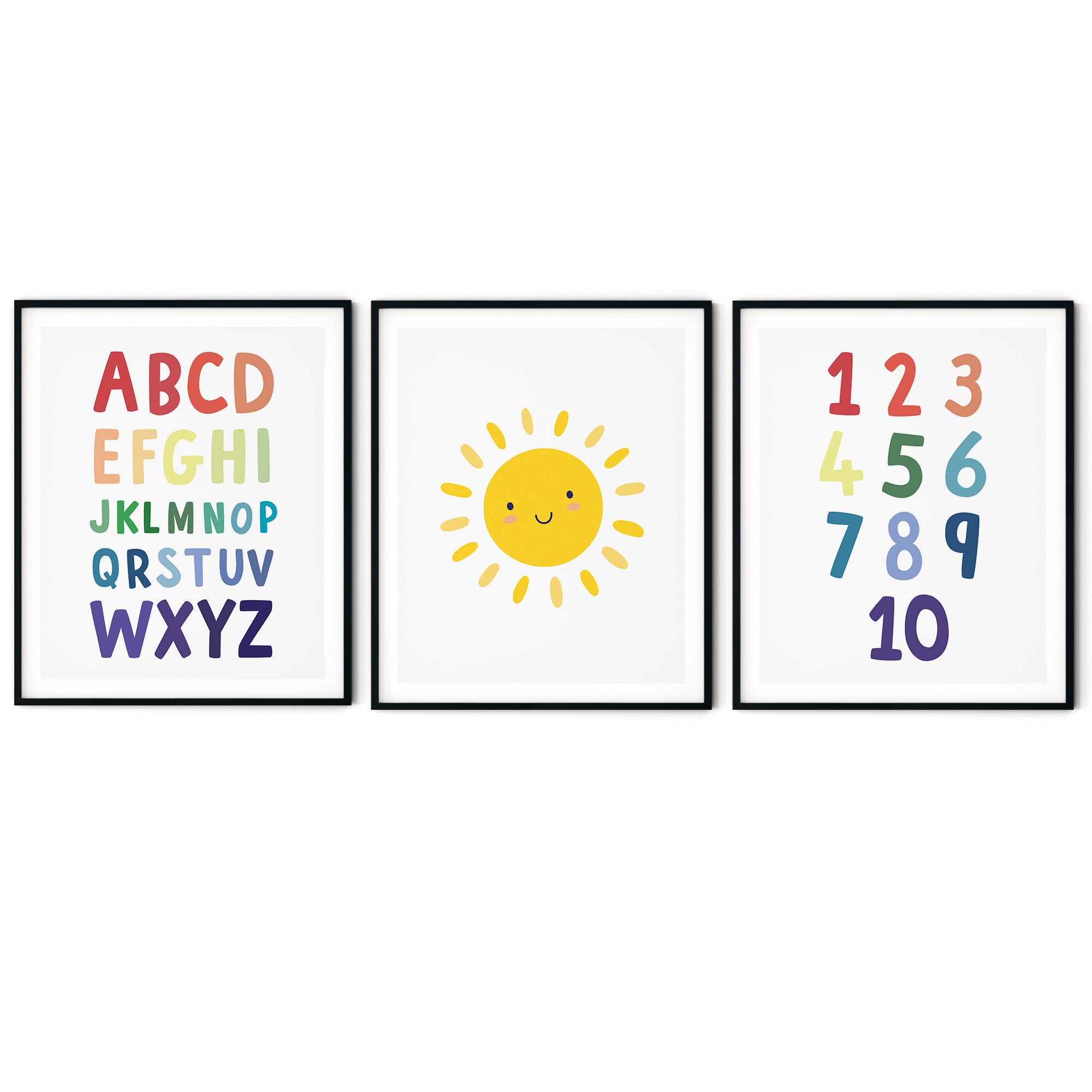 Set of 3 Educational Prints Alphabet Numbers Sunshine | Etsy
