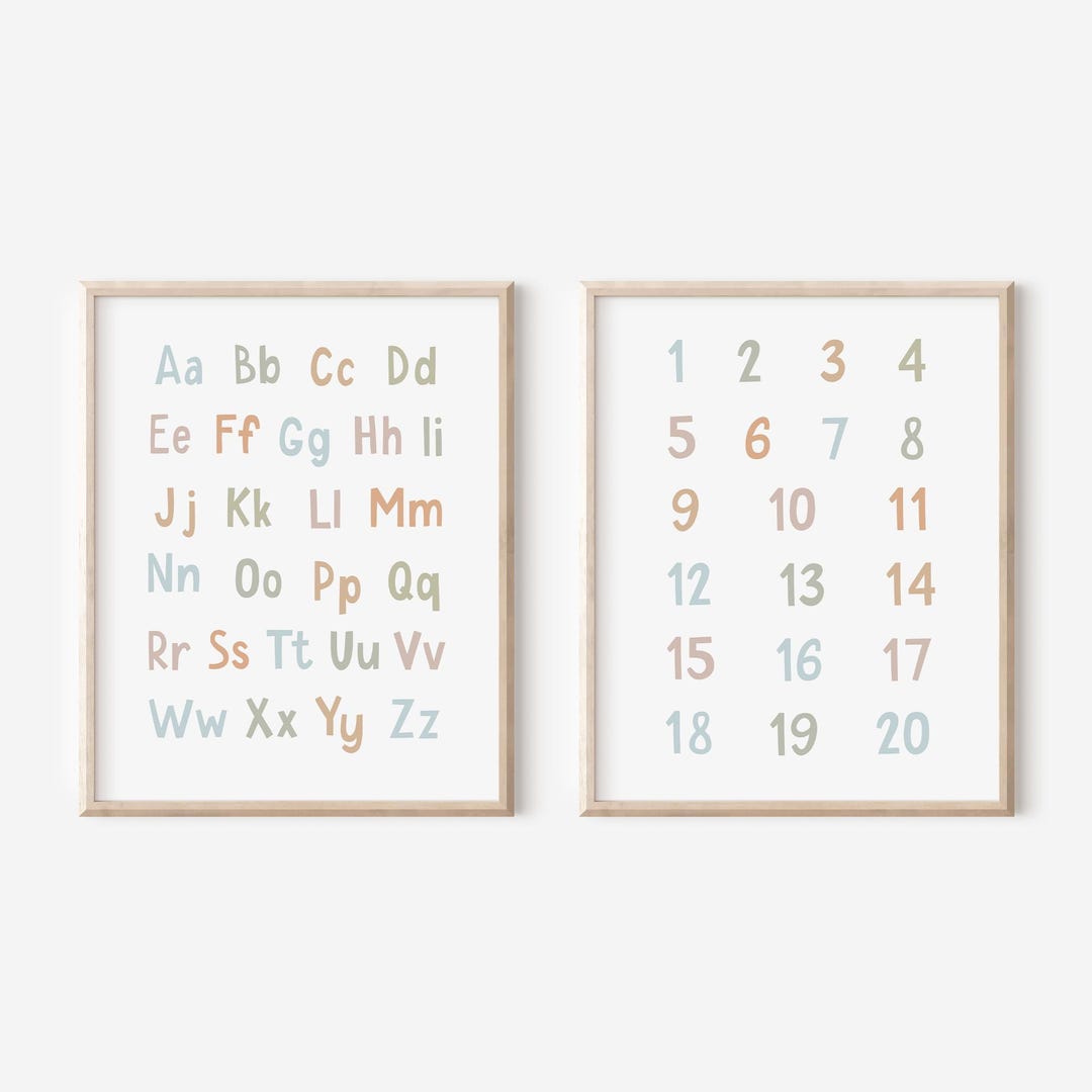 Set of 2: Alphabet Poster, Numbers Poster 1-20, Playroom Wall Decor ...