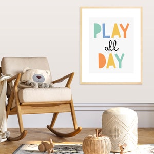 Play All Day Printable, Lets Play Sign, Nursery Wall Art, Playroom Sign ...