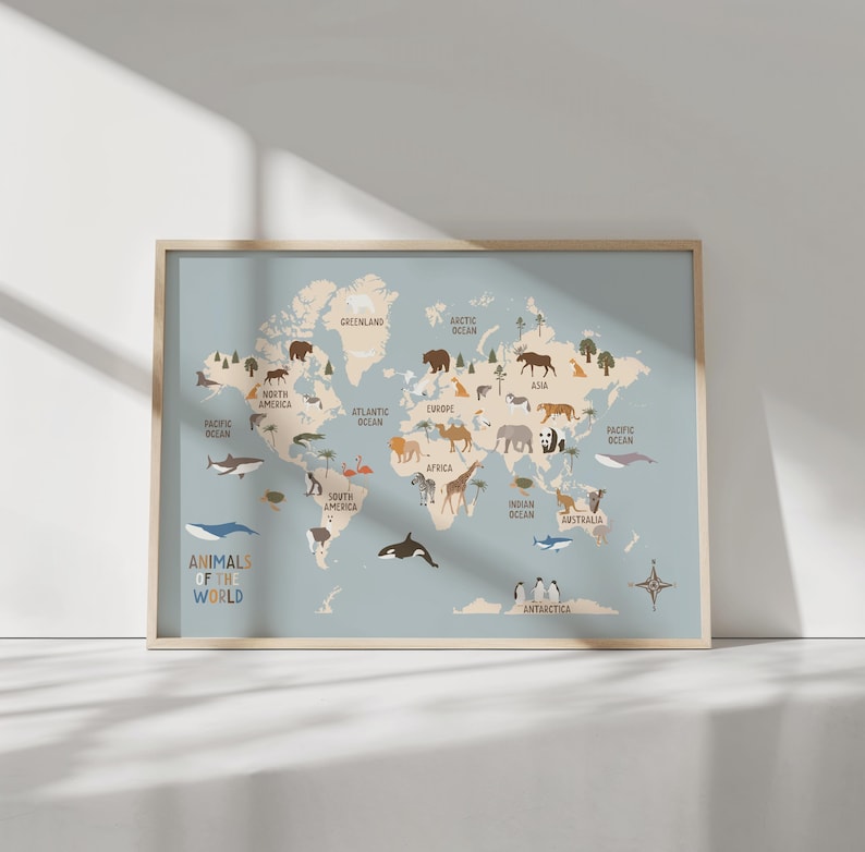 Animals World Map, Kids Animal World Map Printable, UPDATED World Map ...