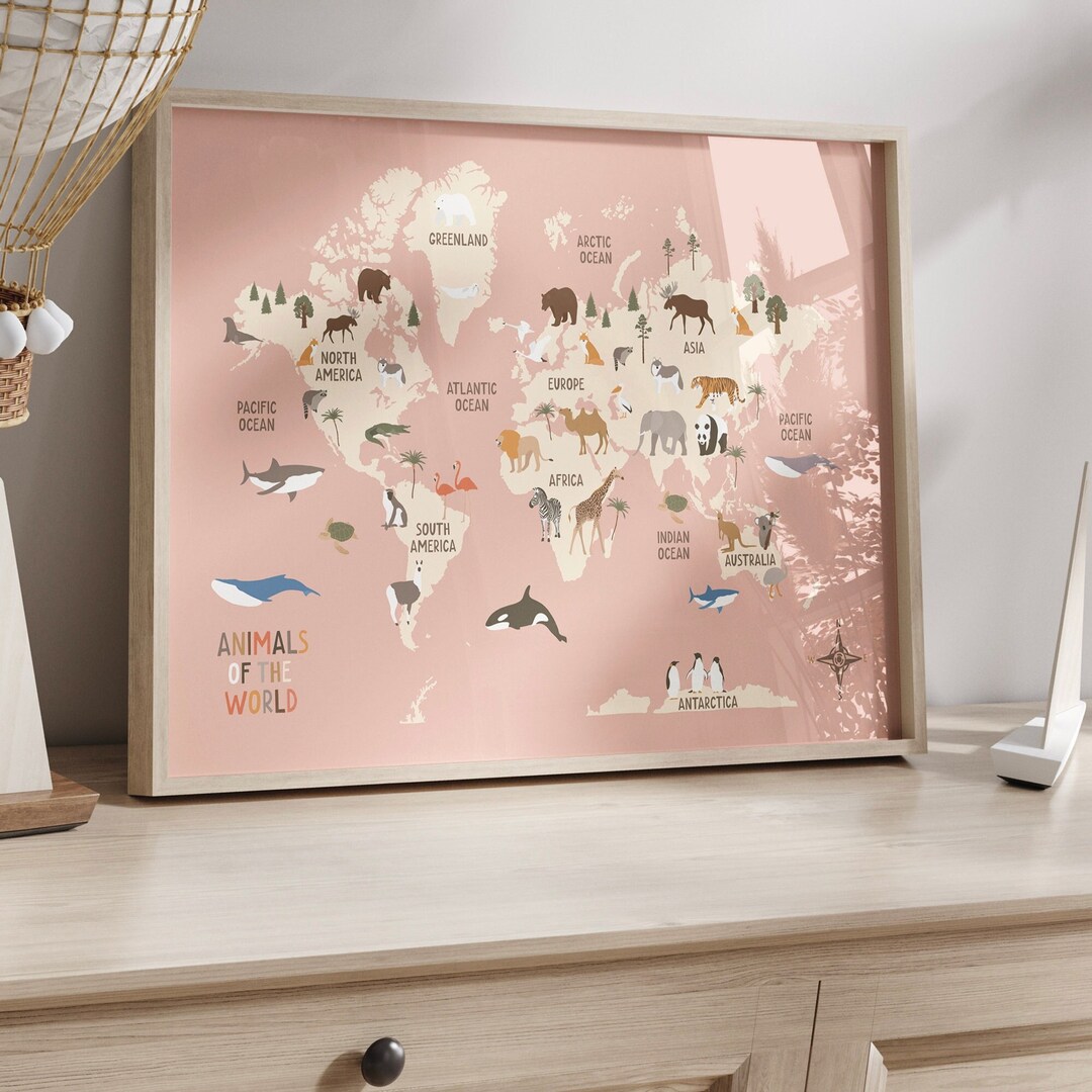 Animals World Map, Kids Animal World Map Printable, UPDATED World Map ...