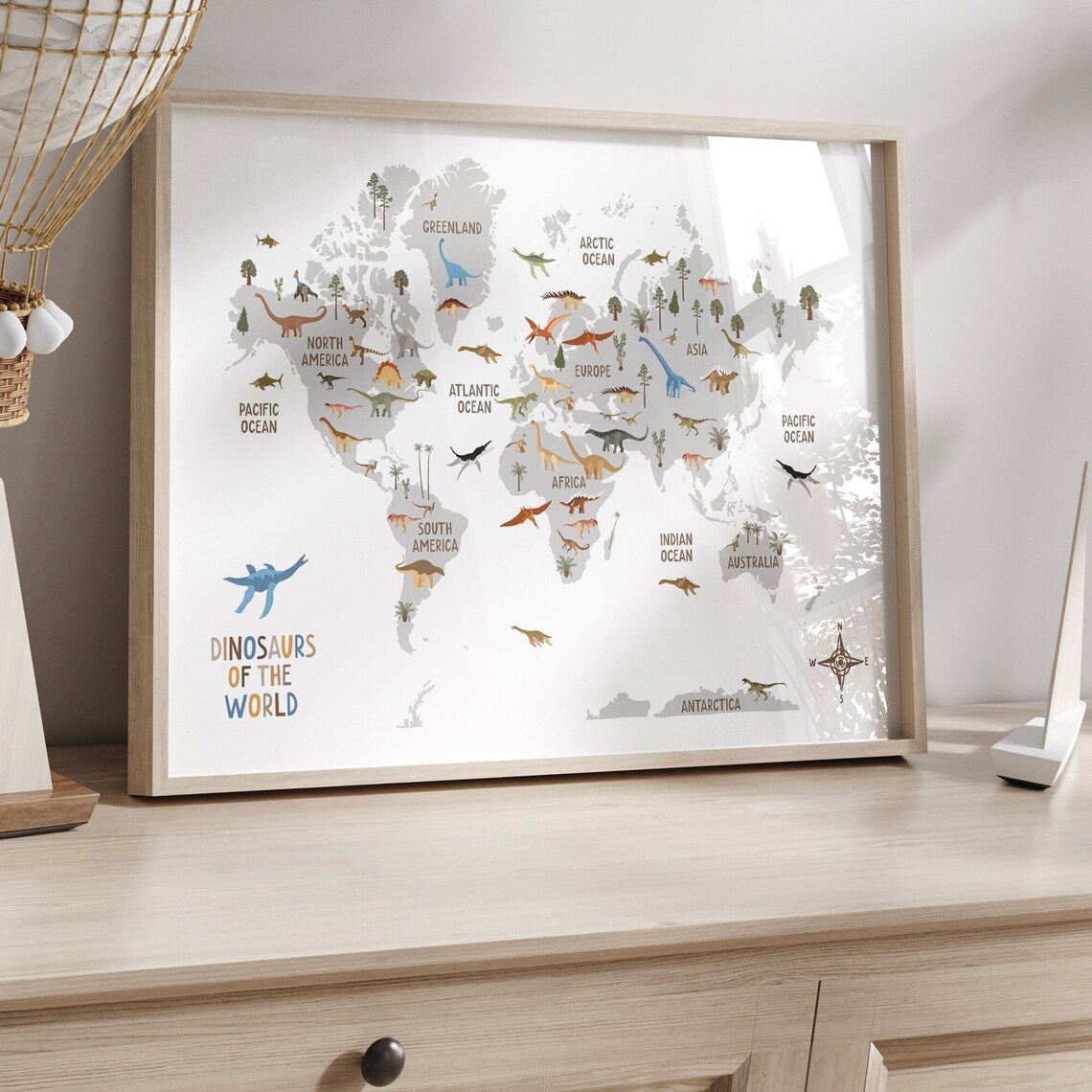 Dinosaur World Map Print, Dinosaurs of the World Classroom Art ...