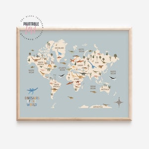 Dinosaur World Map Print, Dinosaurs of the World Classroom Art ...