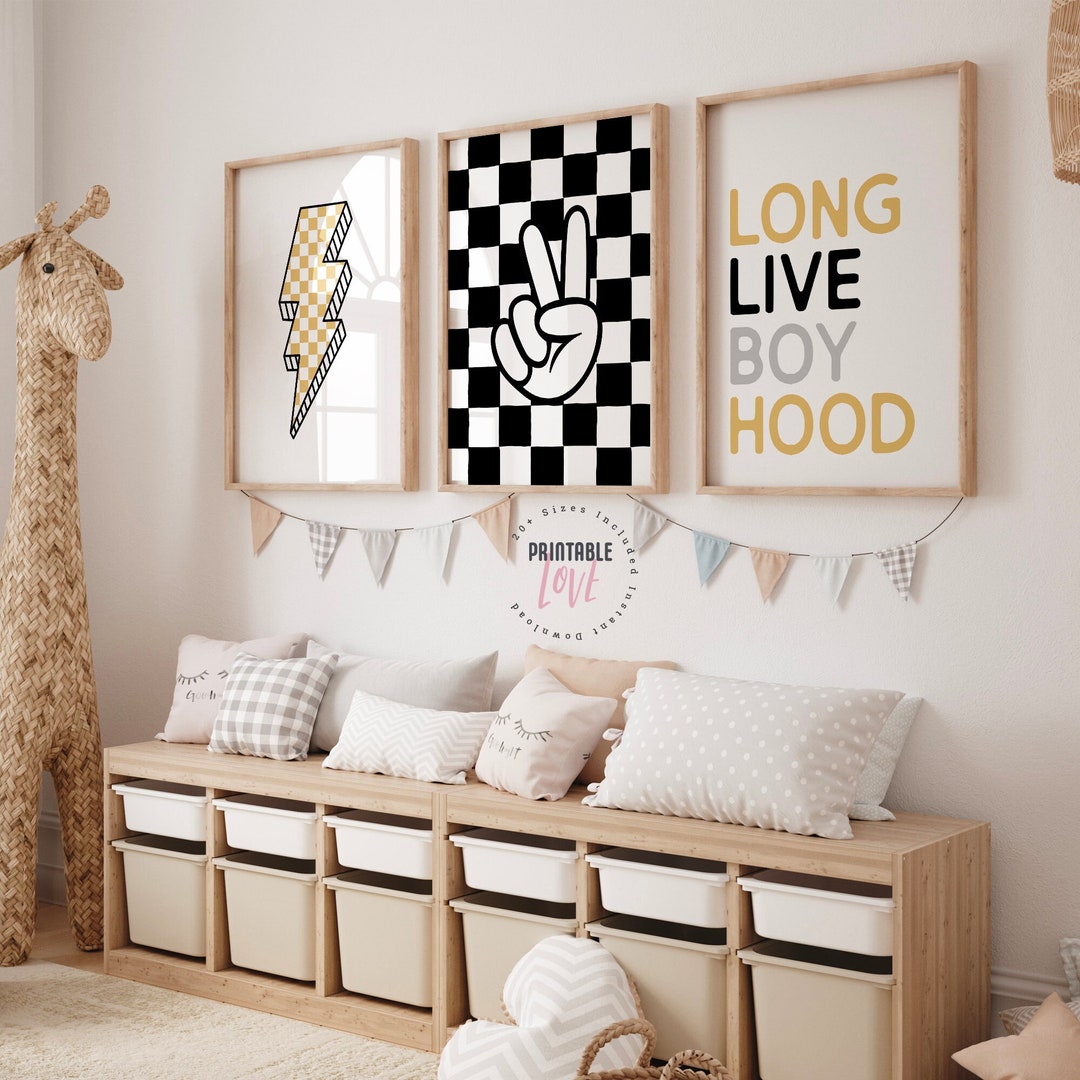 Boys Gallery Wall Art Set, Long Live Boyhood Printable, Yellow ...