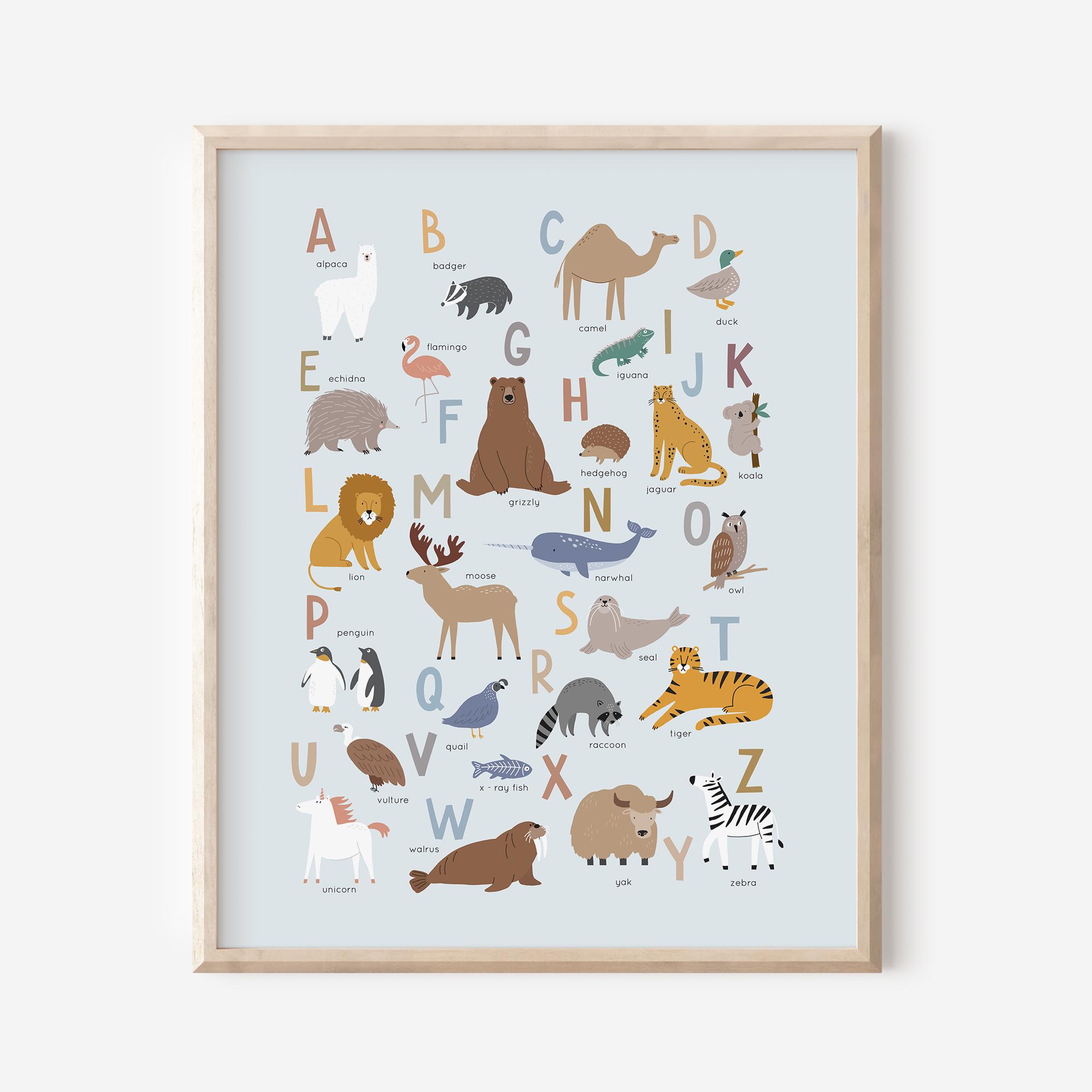 Animal Alphabet Poster, PRINTABLE Wall Art, Educational ABC Poster ...