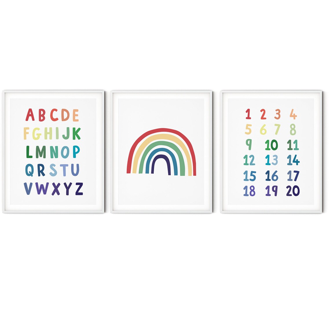 Set of 3 Prints ABC Printable Numbers 1-20 Rainbow Print | Etsy