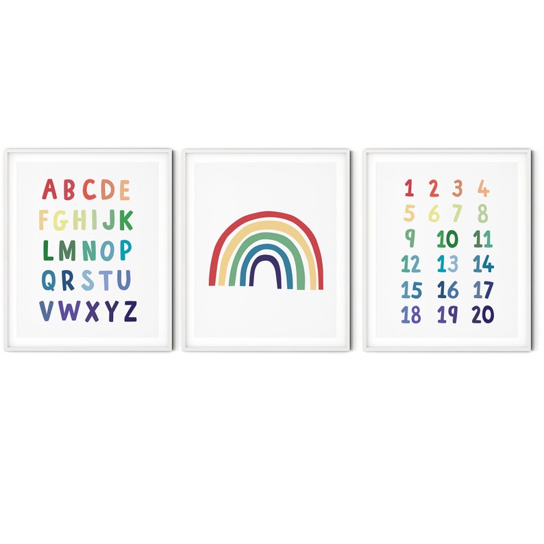 Set of 3 Prints ABC Printable Numbers 1-20 Rainbow Print - Etsy