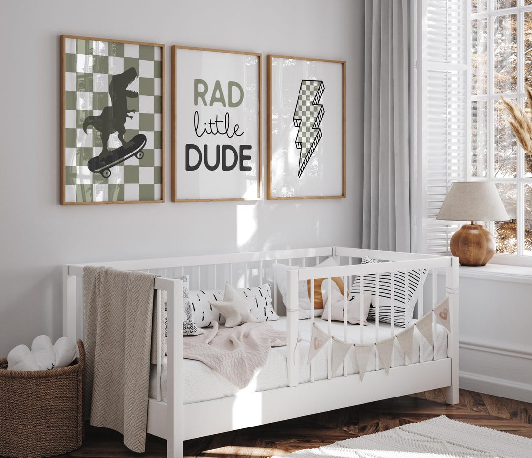 Set of 3 Gallery Prints, Rad Little Dude Wall Decor, Dinosaur ...