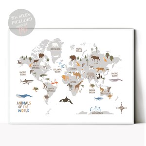 Animals World Map, Kids Animal World Map Printable, UPDATED World Map ...