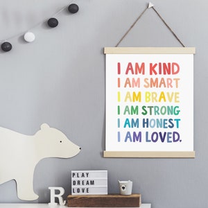 Kids Affirmation Printable Art: I Am Kind Smart Brave Strong Honest ...