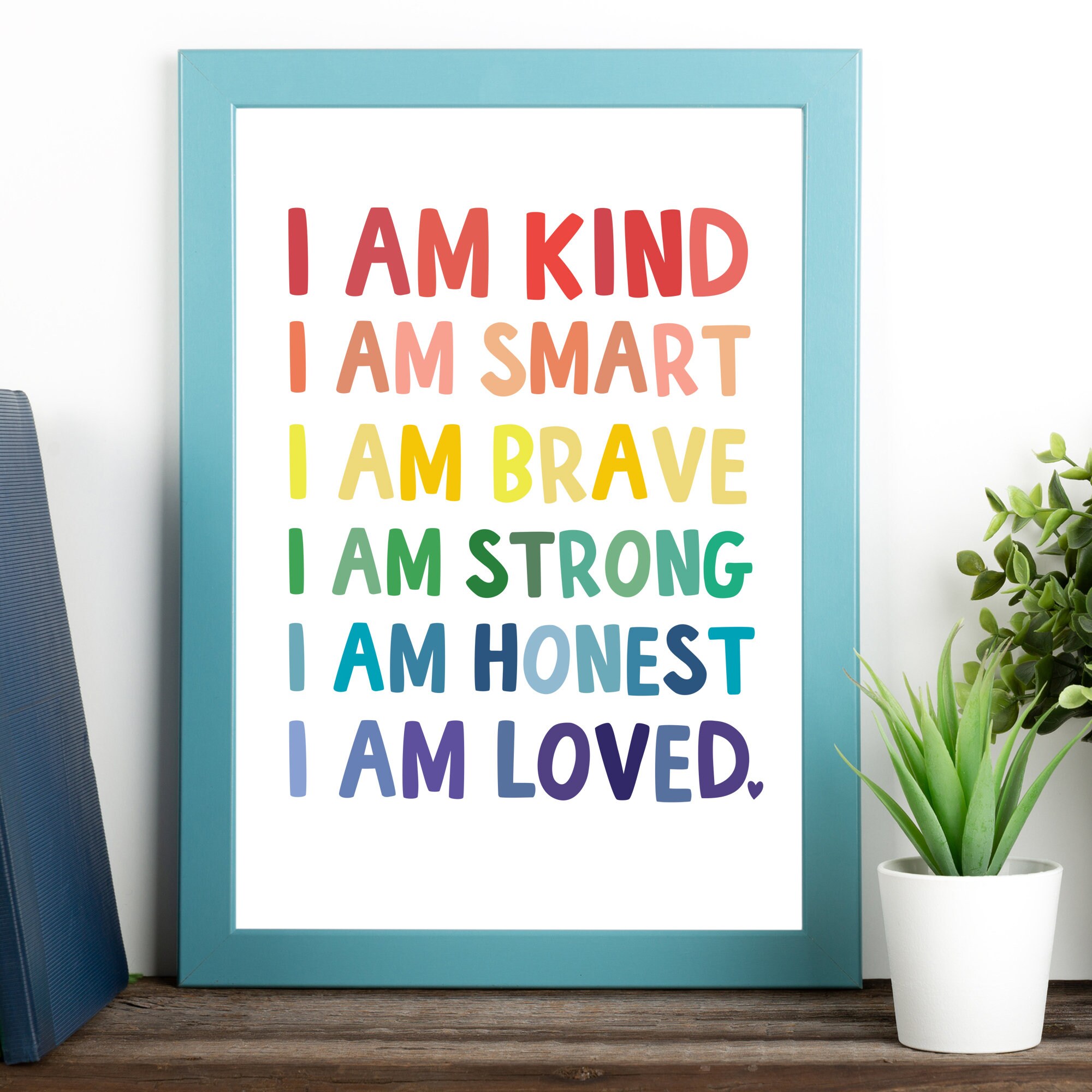 Kids Affirmation Printable Art: I Am Kind Smart Brave Strong | Etsy