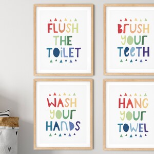 Kids Bathroom Art Set Rainbow Bathroom Decor Flush the - Etsy