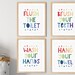 Kids Bathroom Art Set Rainbow Bathroom Decor Flush the - Etsy