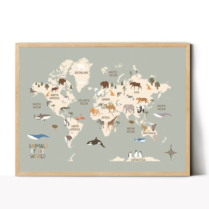 Animals World Map Kids Animal World Map Printable UPDATED - Etsy