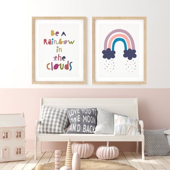 Set of 2: Be a Rainbow in the Clouds Print Printable Nursery - Etsy