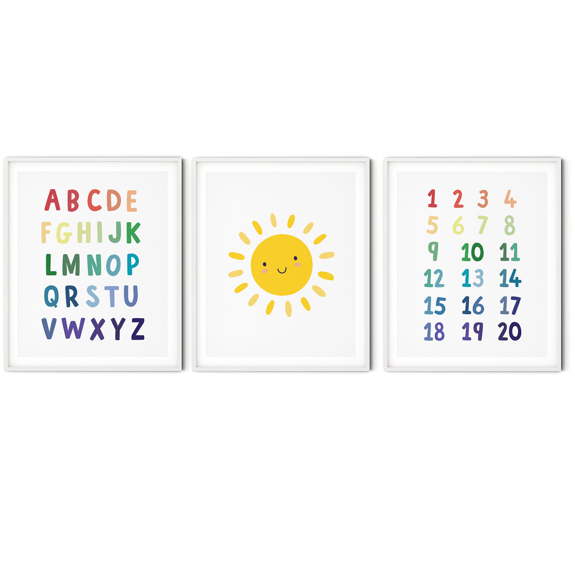 Set of 3 Prints ABC Printable Numbers 1-20 Sunshine Print | Etsy