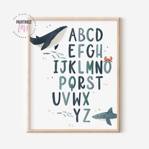 Ocean Alphabet and Numbers Print Set, Nautical Nursery Art, Ocean Kids ...