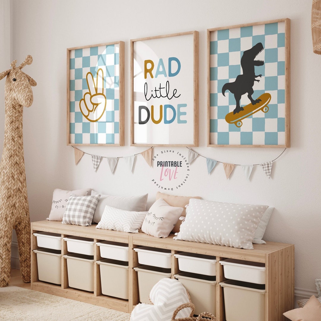 Set of 3 Gallery Prints, Rad Little Dude Wall Decor, Skateboard ...
