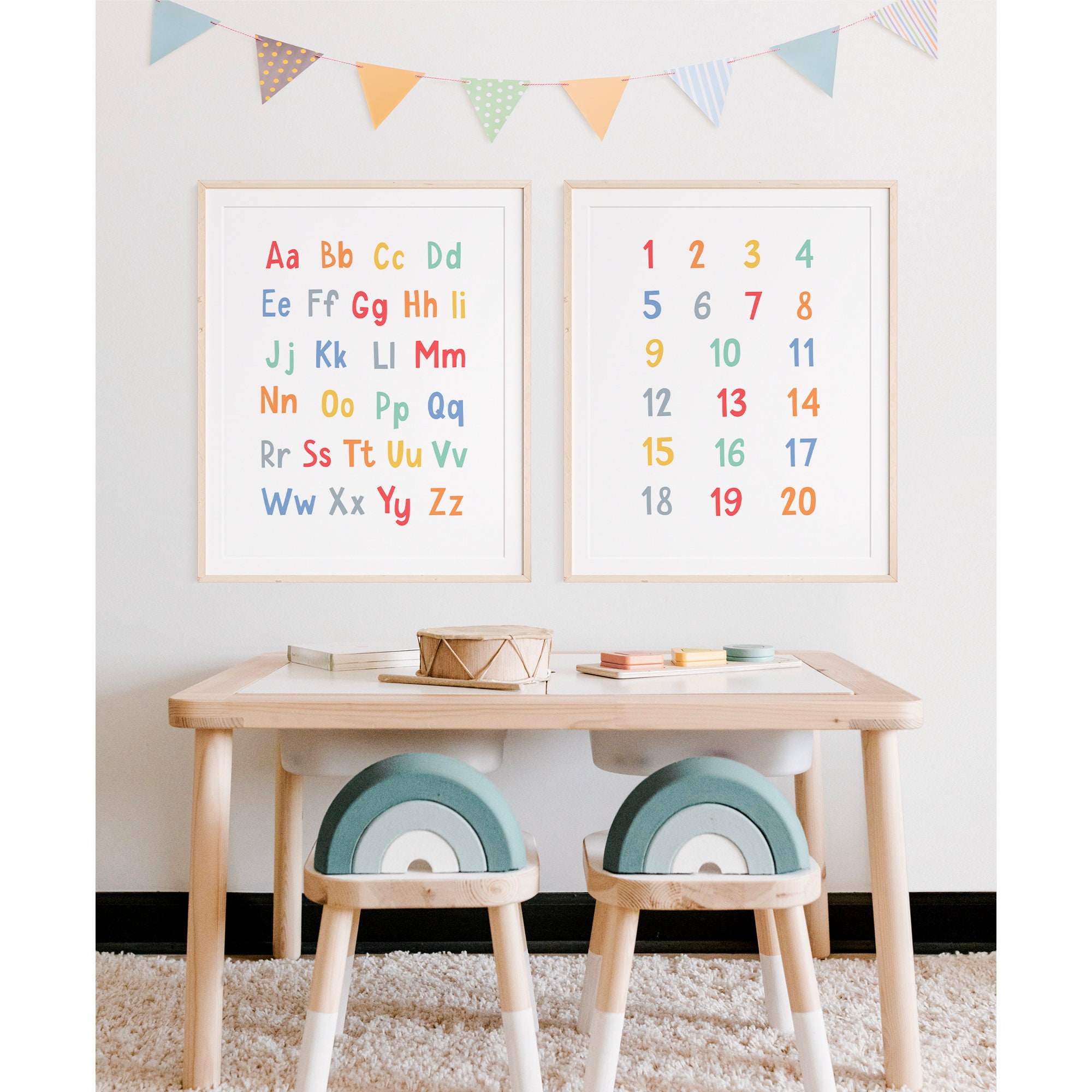 Set of 2: Alphabet Poster Numbers Poster 1-20 Playroom Wall - Etsy
