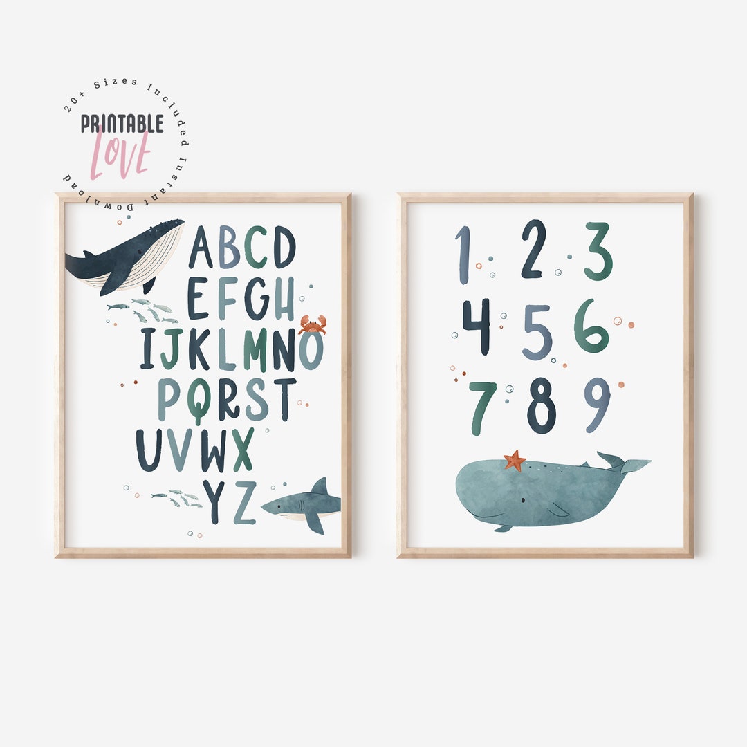 Ocean Alphabet and Numbers Print Set, Nautical Nursery Art, Ocean Kids ...