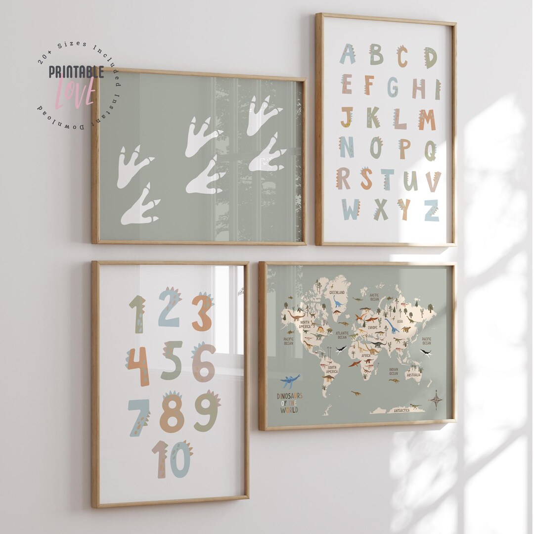 Set of 4 Classroom Dino Prints, Educational Posters, Learning ABC 123 ...