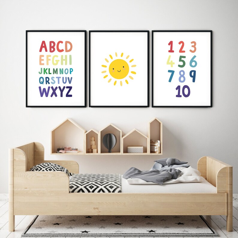 Set of 3 Educational Prints Alphabet Numbers Sunshine - Etsy