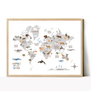 Animals World Map, Kids Animal World Map Printable, UPDATED World Map ...