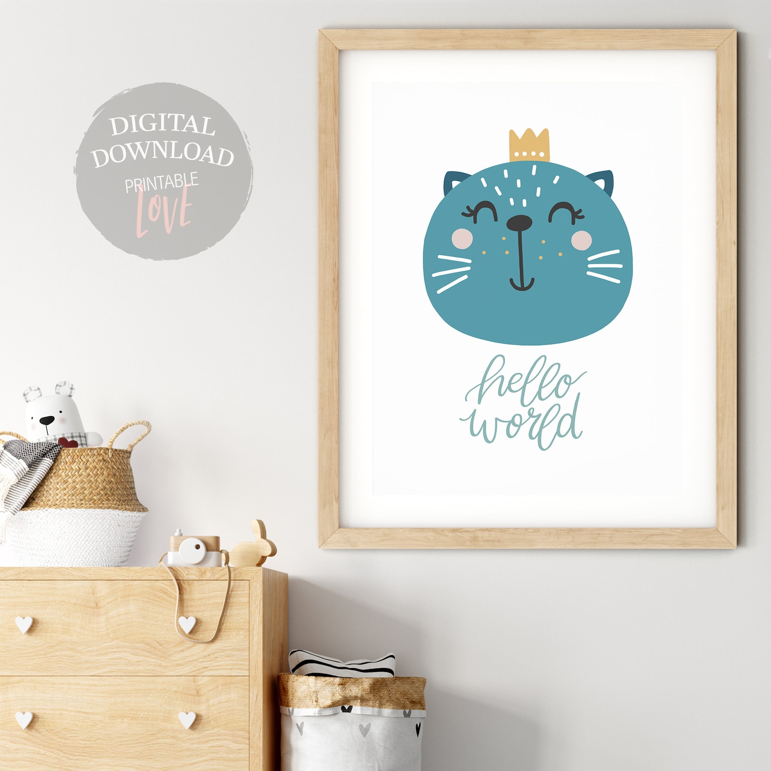 Hello World Cat Print, Kids Room Decor, Kids Wall Art, Nursery Wall ...