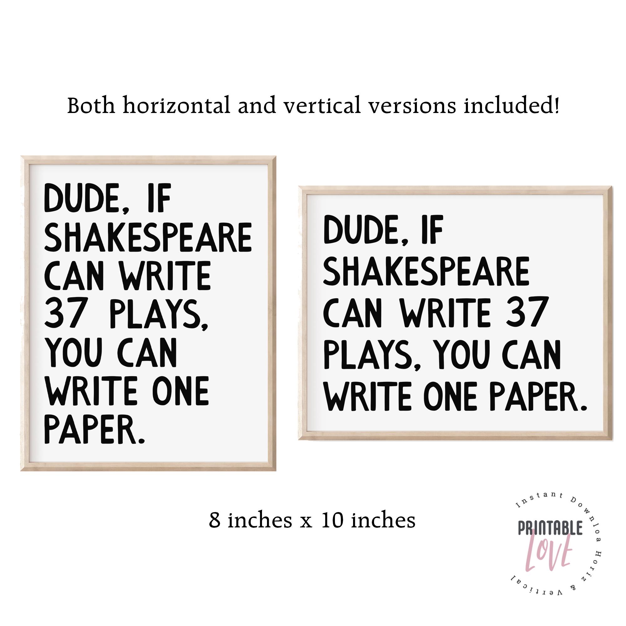 Funny English Classroom Wall Decor, Shakespeare Print, Middle High ...