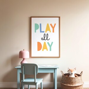 Play All Day Printable, Lets Play Sign, Nursery Wall Art, Playroom Sign ...