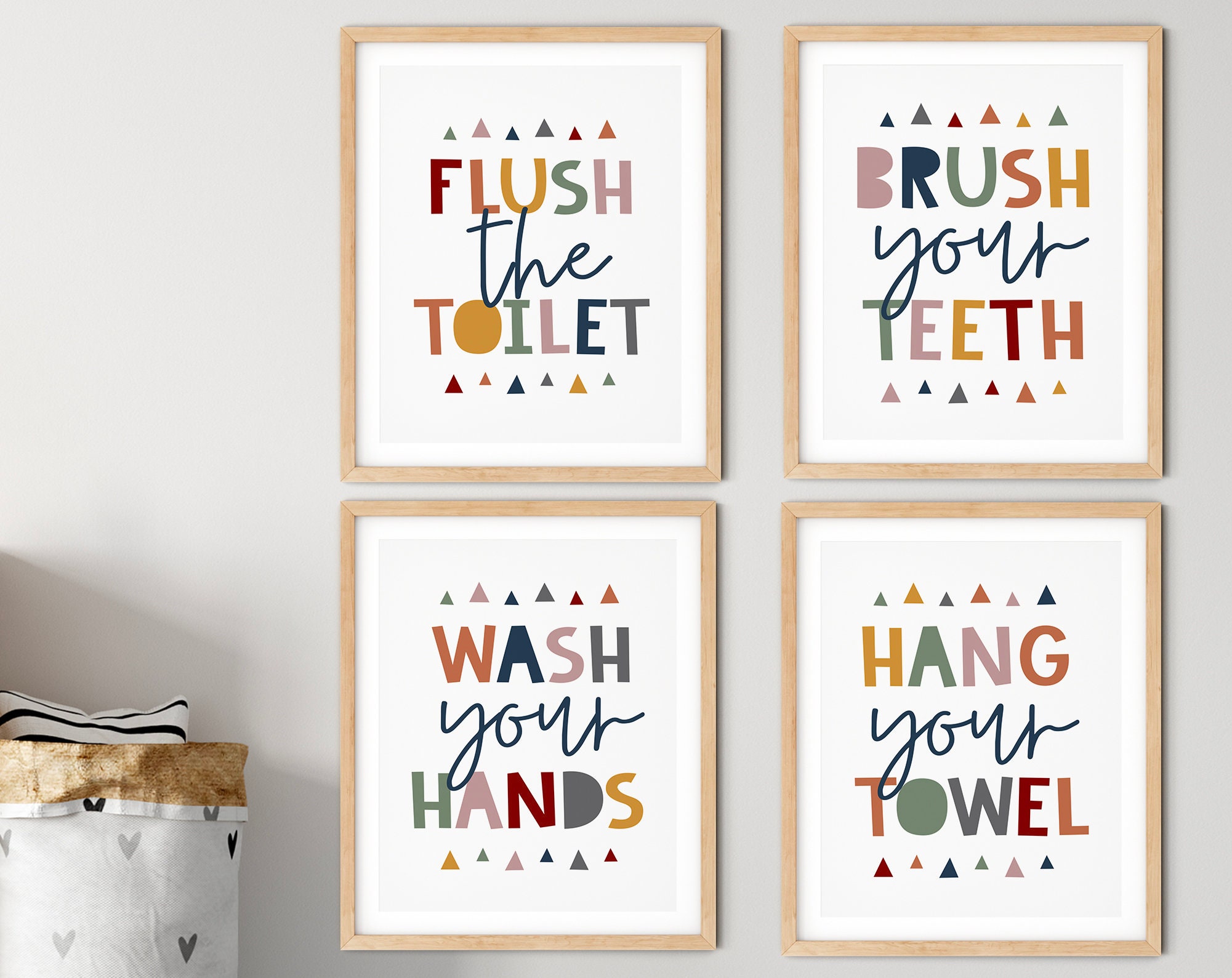 Bathroom Art Set Kids Bathroom Sets Flush the Toilet Brush | Etsy