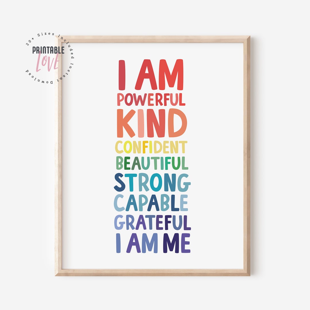 Kids Affirmation Printable Art: I Am Powerful Kind Confident Beautiful ...