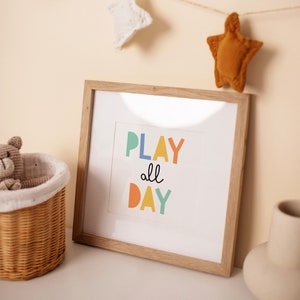 Play All Day Printable, Lets Play Sign, Nursery Wall Art, Playroom Sign ...