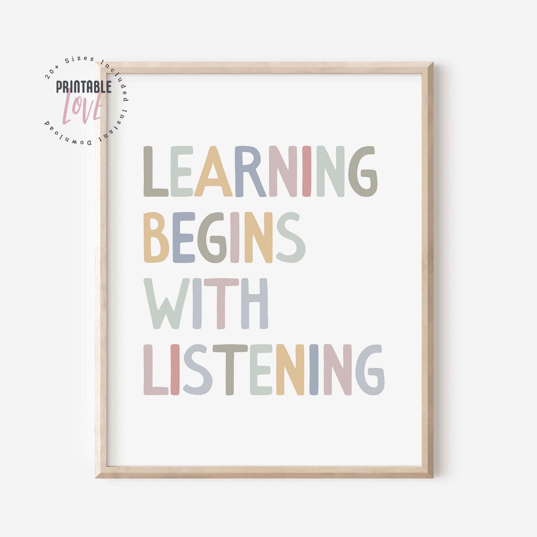 Learning Begins With Listening Print, Classroom Print, Teacher ...