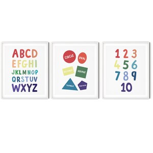 Set of 3 Educational Prints, ABC Alphabet Shapes 123 Numbers Printable ...