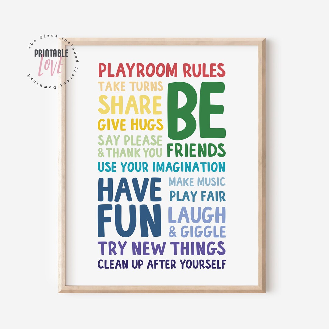 Playroom Rules Printable, Playroom Rules Instant Download, Rainbow ...