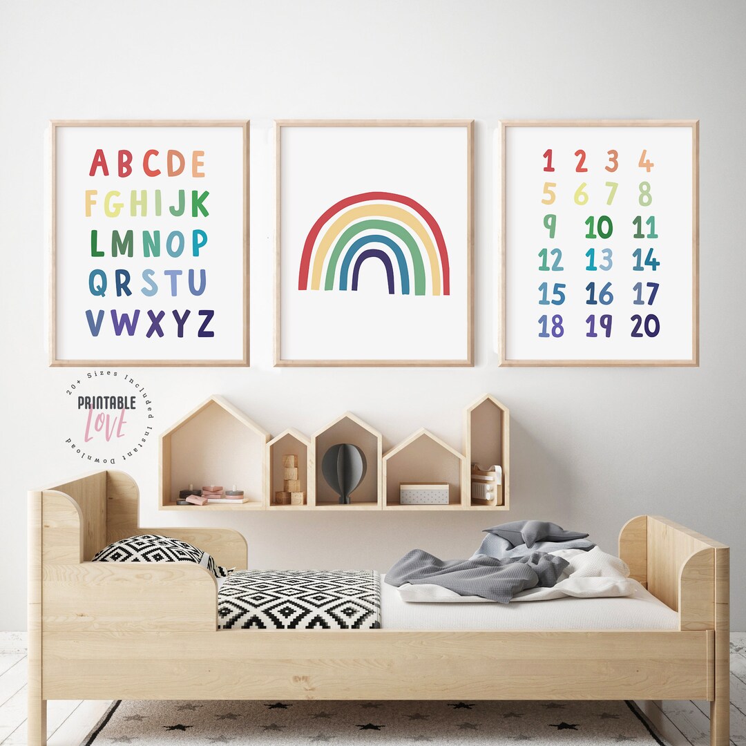 Set of 3 Prints, ABC Printable, Numbers 1-20, Rainbow Print, Alphabet ...
