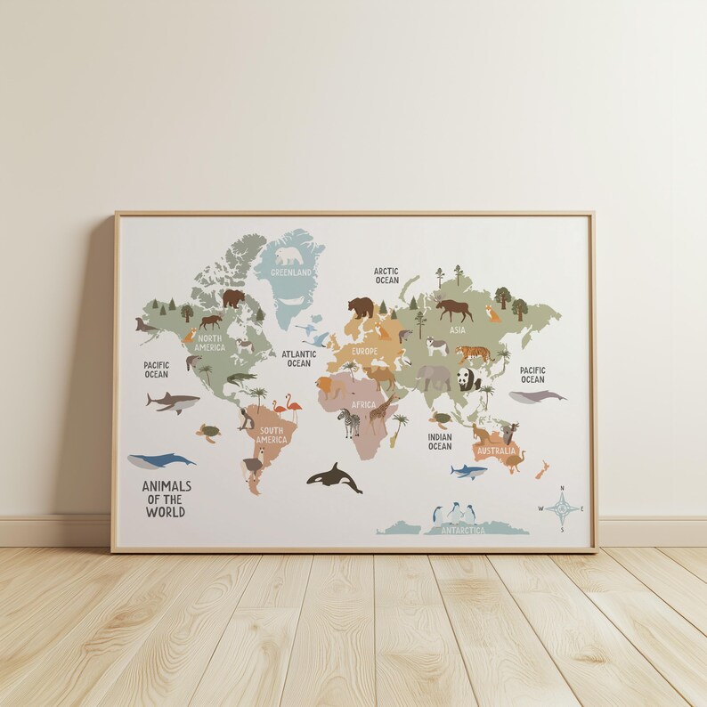 Animals World Map, Kids Animal World Map Printable, UPDATED World Map ...