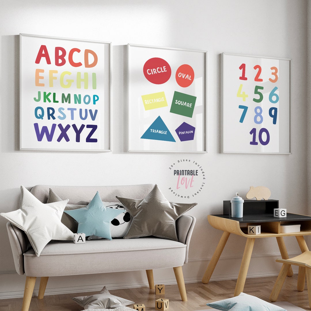 Set of 3 Educational Prints, ABC Alphabet Shapes 123 Numbers Printable ...