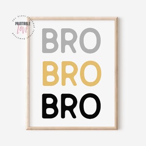 Set of 3 Gallery Prints Bro Dude Bruh, Boys Room Wall Decor, Yellow ...