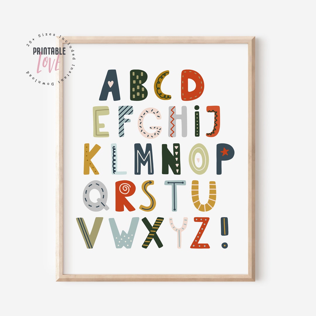 ABC Boys Nursery Print, Alphabet Printable, Scandinavian Kids Room Wall ...