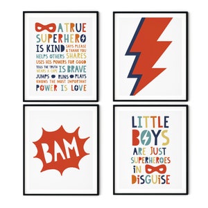 Set of 4 Superhero Prints, Superhero Instant Wall Art, Superhero ...