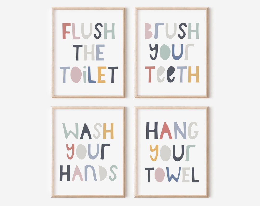 Bathroom Rules Print, Printable Bathroom Art Set, Kids Bathroom Sets ...