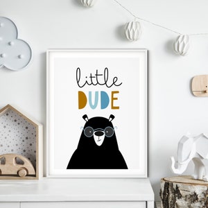 Little Dude Bear Printable Art, Boys Bedroom Decor, Kids Room Wall ...