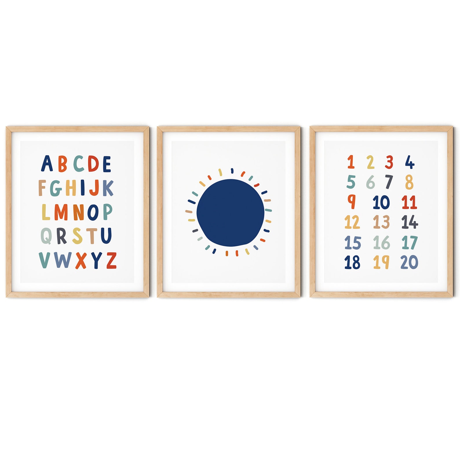 Set of 3 Prints ABC Printable Numbers 1-20 Sunshine Print | Etsy