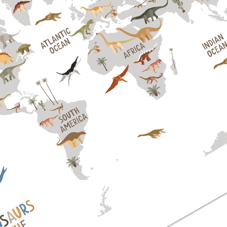 Dinosaur World Map Print, Dinosaurs of the World Classroom Art ...