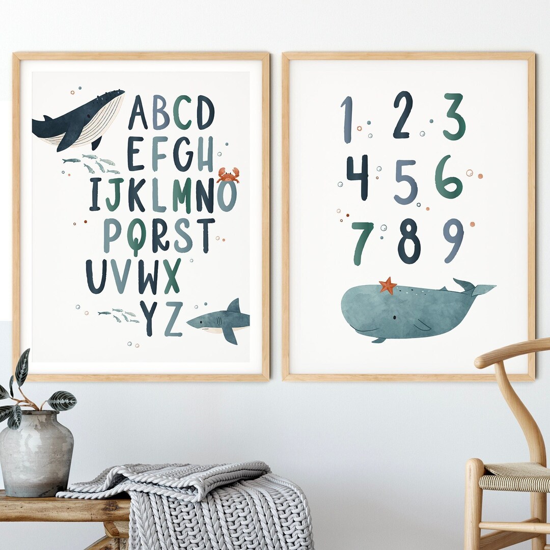 Ocean Alphabet and Numbers Print Set Nautical Nursery Art - Etsy